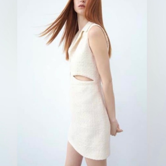 Zara | Dresses | Zara Cream Twee Cutout Mini Dress | Poshmark